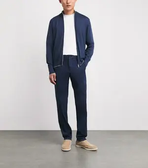 Eleventy Merino Wool Double-zip Cardigan - Navy