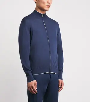 Eleventy Merino Wool Double-zip Cardigan - Navy