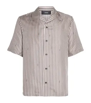 Amiri Silk Stripe Script Shirt - Brown