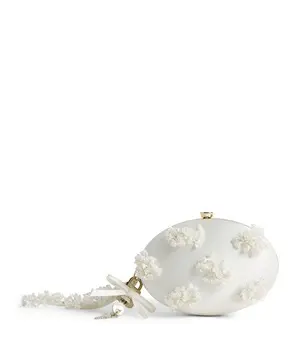 SELF-PORTRAIT Beaded Floral Clutch Bag - Ivory