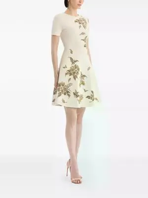 Oscar De La Renta Hibiscus Metallic Jacquard Dress - Neutrals