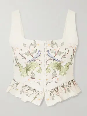 Agua Bendita Floral-print Linen Cropped Top - Neutrals