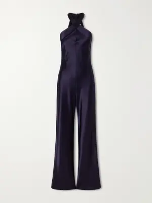 Galvan Eve Satin Halterneck Jumpsuit - Blue