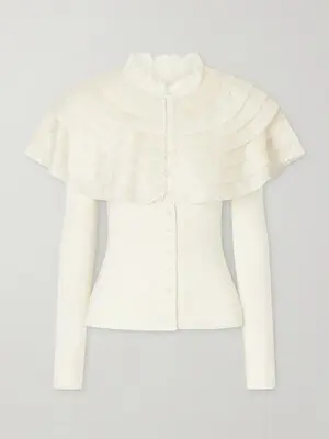Sea Wanda Ruffled Capelet Wool Cardigan - Neutrals