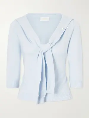 SHUSHU/TONG Logo-appliquéd Tie-detailed Wool Sweater - Blue