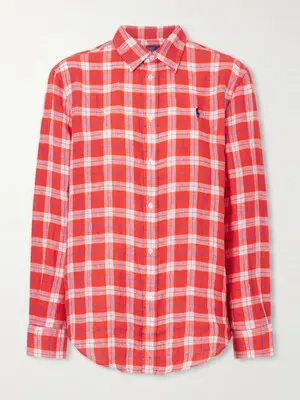 Polo Ralph Lauren Embroidered Checked Linen Shirt - Red