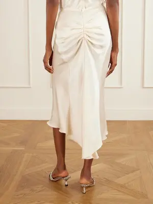 Victoria Beckham Bela Ruched Satin Midi Skirt