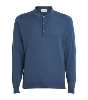 John Smedley Merino Wool Long-sleeve Polo Shirt - Blue