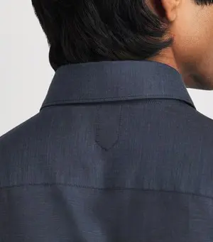 Canali Cotton Herringbone Shirt - Navy