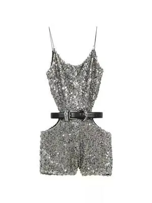 VESTIAIRE D'UN OISEAU LIBRE Sequin Embellished Cut-out Jumpsuit - Silver