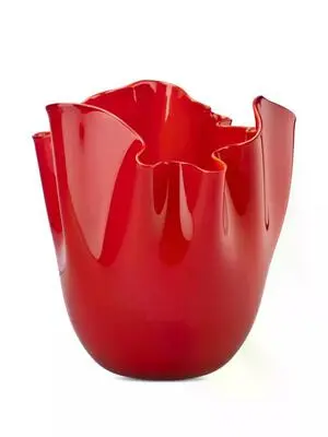 VENINI Fazzoletto Ruffled Glass Vase - Red