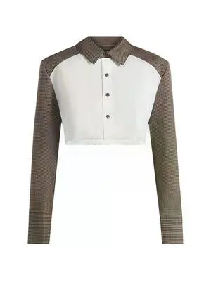 Manière De Voir Cropped Houndstooth Shirt - Brown