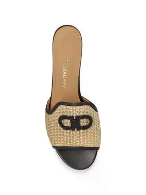 FERRAGAMO Gancini Ornament Raffia Sandals