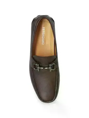 FERRAGAMO Parigi Grained Leather Loafers - Brown