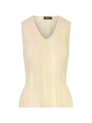 Peserico Ribbed Knit V-neck Top - Neutrals