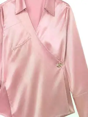 DANAME Wrap-style Satin Blouse - Pink