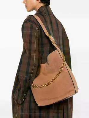 Michael Kors Large Suede Shoulder Bag With Gold-tone Chain-link Trim - Brown
