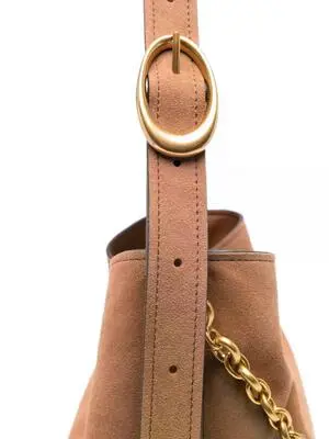 Michael Kors Large Suede Shoulder Bag With Gold-tone Chain-link Trim - Brown