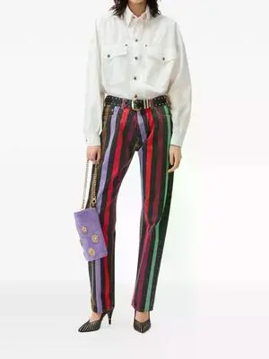 Versace Striped Straight Leg Jeans - Blue