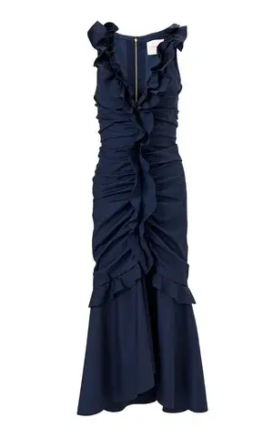 Carolina Herrera Ruffled Midi Dress - Navy