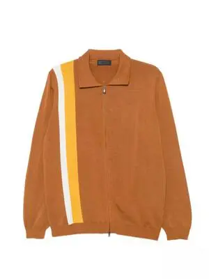 Kiton Zip-up Cardigan With Vertical Stripe Detail - Brown