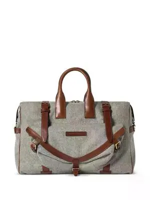 Brunello Cucinelli Virgin Wool, Alpaca And Cashmere Flannel Field Bag With Grained Calfskin Inserts - Grey