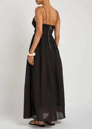 Aje Vacation Pleated Ramie Maxi Dress - Black