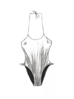 Attico Metallic Halterneck Swimsuit - Silver