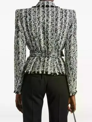Balmain Two-tone Tweed Belted Jacket