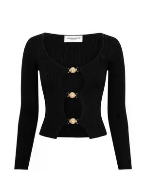 MARINE SERRE Ribbed Cut-out Cardigan With Moon Clips - Black