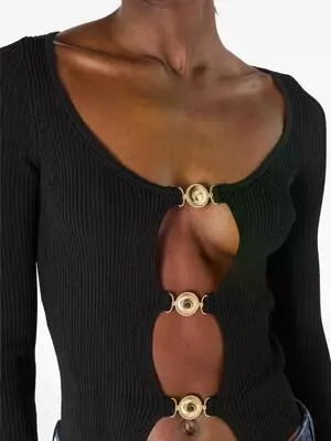 MARINE SERRE Ribbed Cut-out Cardigan With Moon Clips