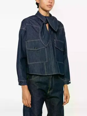 PSOPHIA Indigo Denim Pussy-bow Blouse