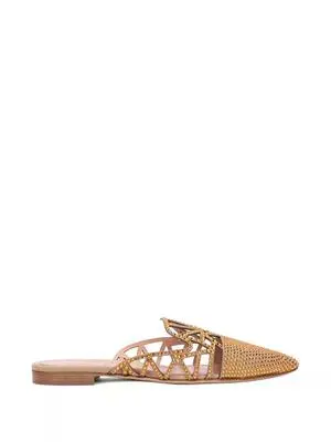 Alberta Ferretti Crystal-embellished Perforated Mules - Orange