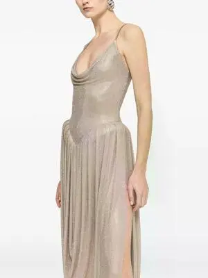 NISSA Exaggerated Hip Maxi Dress With Draped Neckline