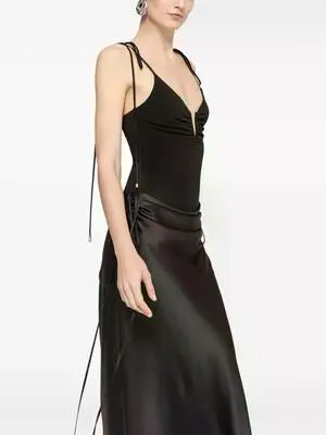 NISSA Draped Satin Maxi Dress With Integrated Bodysuit