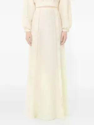 Valentino Garavani Couture Linen Skirt With Lace And Ruffle Details - Neutrals