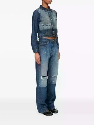 MAISON MARGIELA Cropped Denim Jacket With Distressed Details - Blue