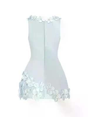BRONX AND BRONCO Estelle Floral-appliqué V-neck Mini Dress - Blue