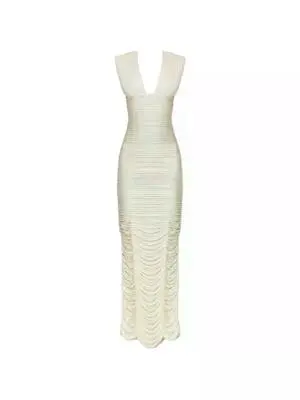 Versace Ruched V-neck Sleeveless Maxi Dress