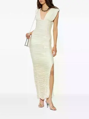 Versace Ruched V-neck Sleeveless Maxi Dress