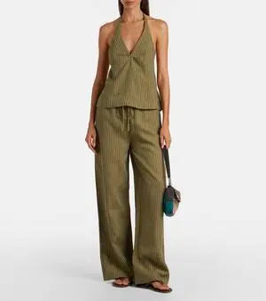 Staud Mateo Pinstripe Linen Wide-leg Pants