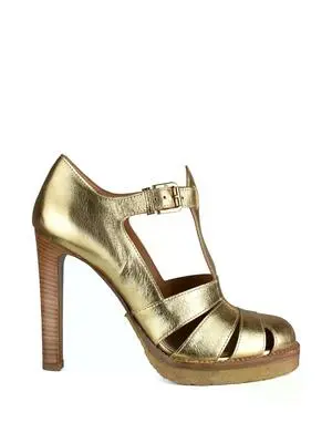 Ralph Lauren Kayda Metallic T-strap Heeled Sandals - Gold