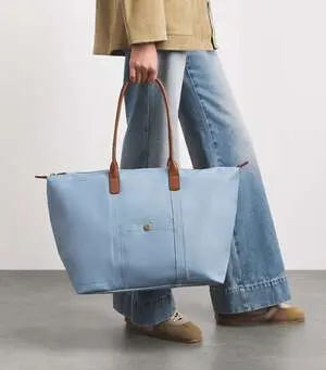 Harrods Medium Nylon Tote Bag With Leather Trim