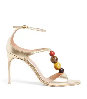 MALONE SOULIERS Metallic Leather Beaded Leia 90 Sandals - Gold