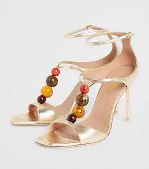 MALONE SOULIERS Metallic Leather Beaded Leia 90 Sandals - Gold