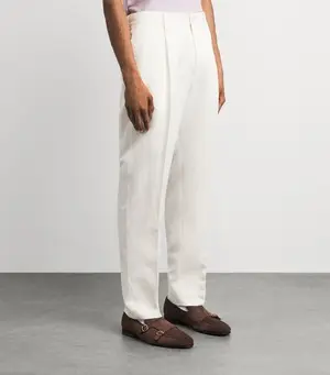 Canali Linen-silk Straight Fit Suit Trousers - Beige