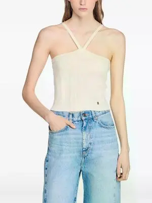 Sandro Ribbed-knit Cropped Halter Neck Top