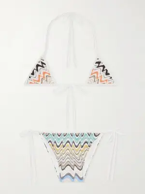 Missoni Striped Crochet-knit Triangle Bikini - Blue