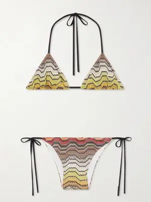 Missoni Striped Metallic Crochet-knit Triangle Bikini - Gold