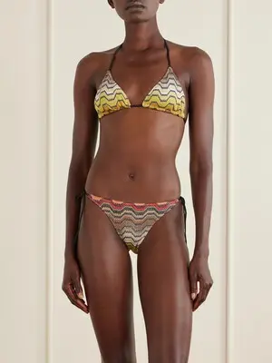 Missoni Striped Metallic Crochet-knit Triangle Bikini